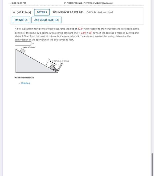 Solved A box slides from rest down a frictionless ramp | Chegg.com
