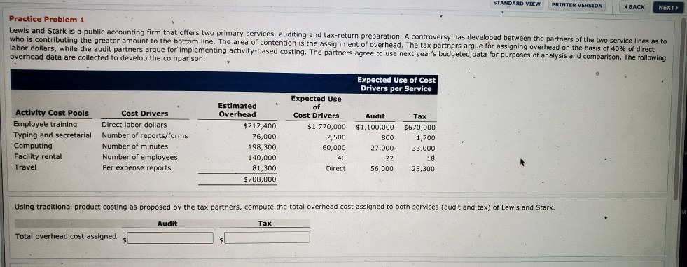 Solved STANDARD VIEW PRINTER VERSION 4 BACK NEXT Practice | Chegg.com