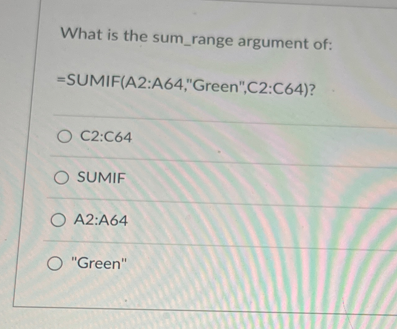 Solved What is the sum_range argument of: | Chegg.com