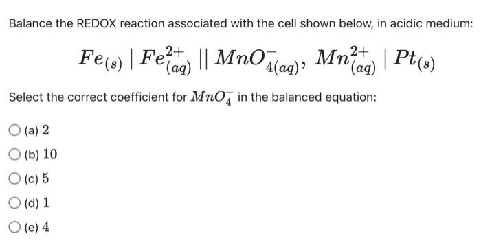 Solved Balance the REDOX reaction associated with the cell | Chegg.com