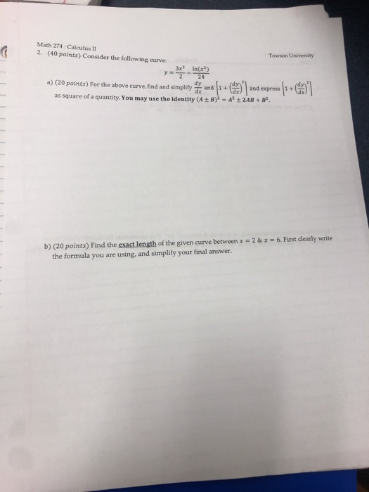 Solved Towson University Team Math 274:Calculus II Name: | Chegg.com