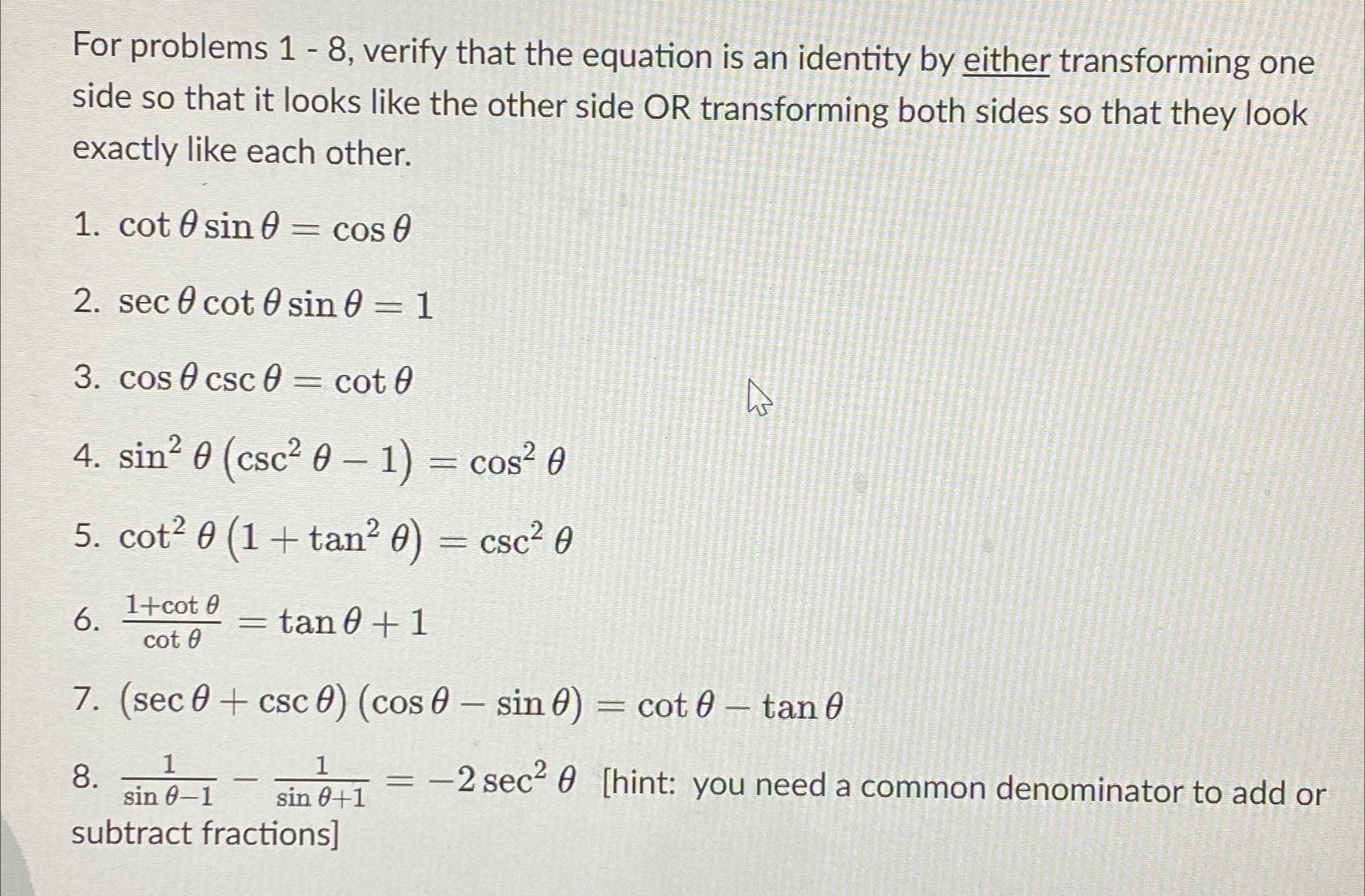 Solved For problems 1-8, ﻿verify that the equation is an | Chegg.com