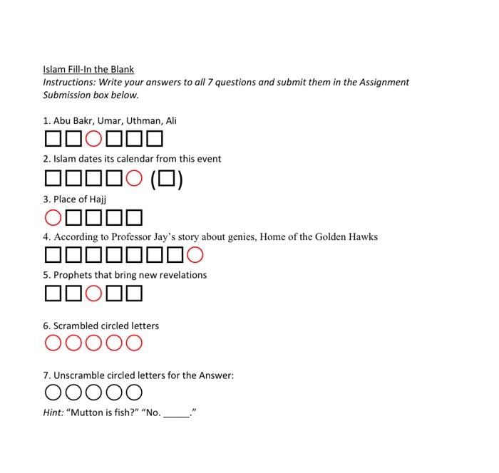 Islam Fill-In the Blank Instructions: Write your | Chegg.com