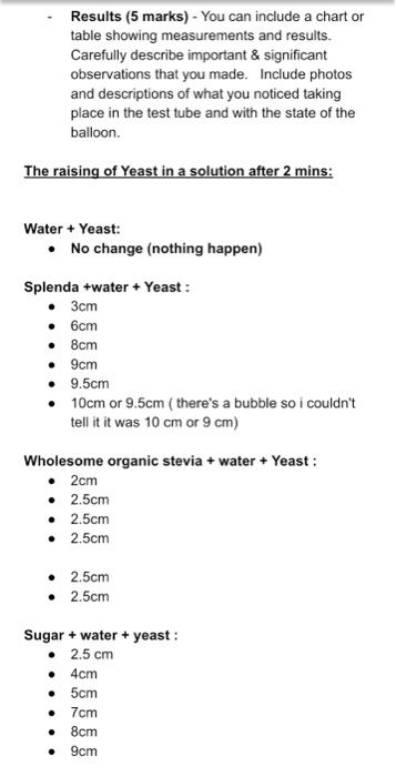 SBI4U 2021 Metabolism in Yeast Design an experiment | Chegg.com