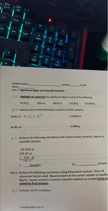 Solved Student name Section Grade Score Part 1: Significant | Chegg.com