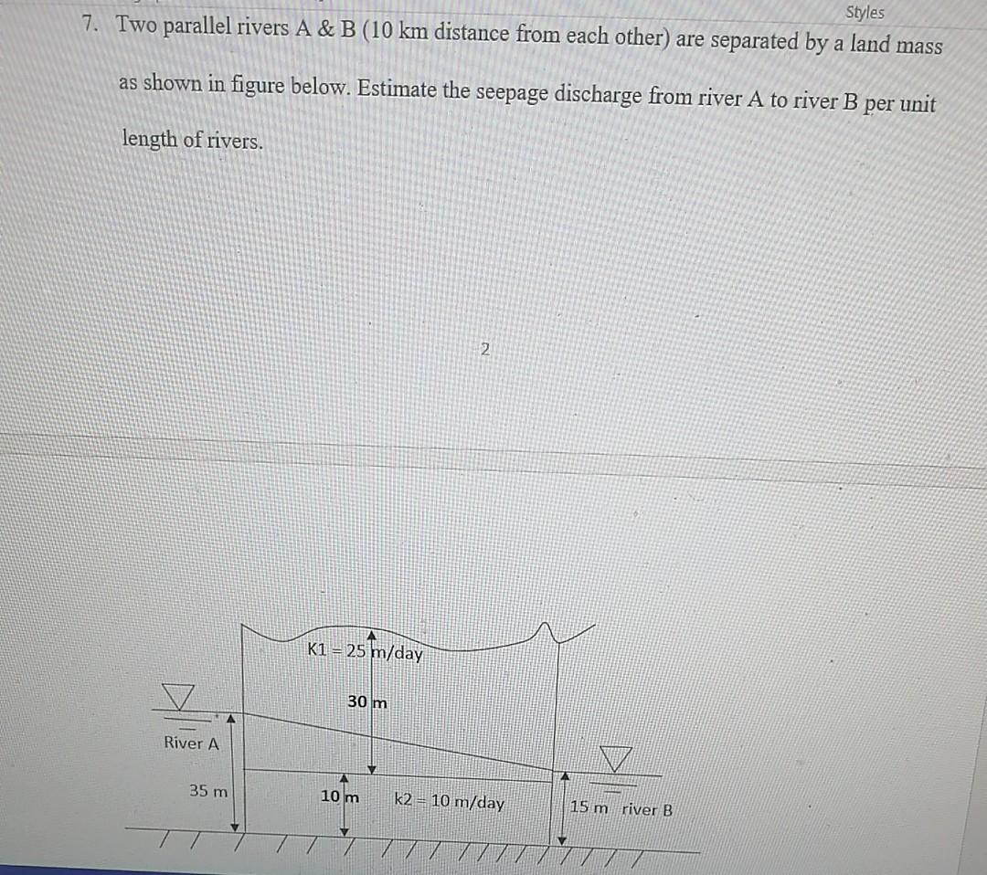 Solved Styles 7. Two parallel rivers A & B (10 km distance | Chegg.com