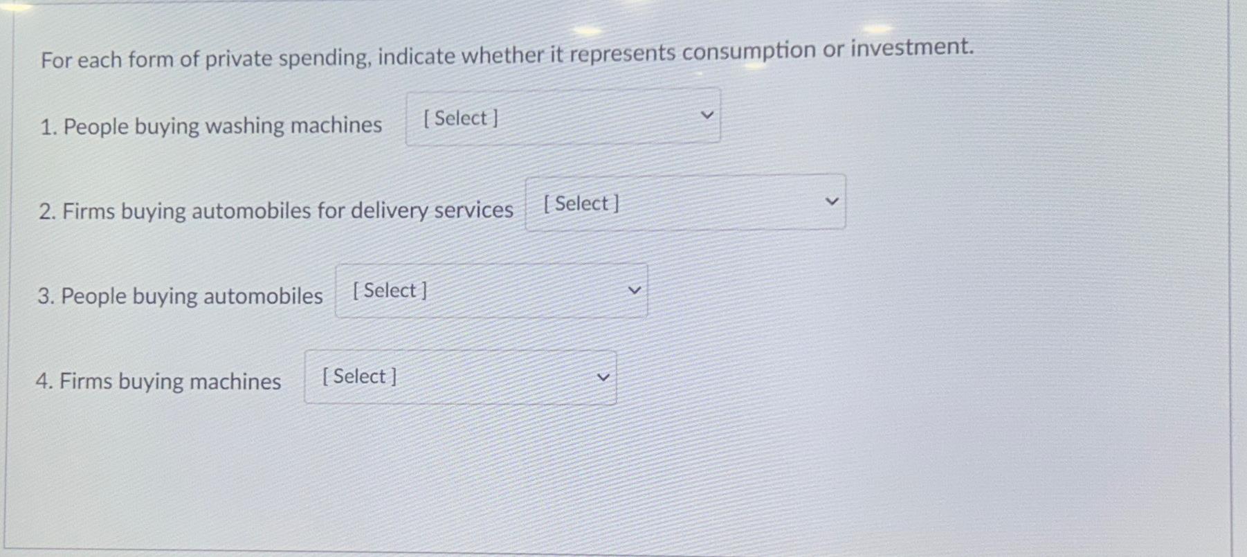 Solved For each form of private spending, indicate whether | Chegg.com
