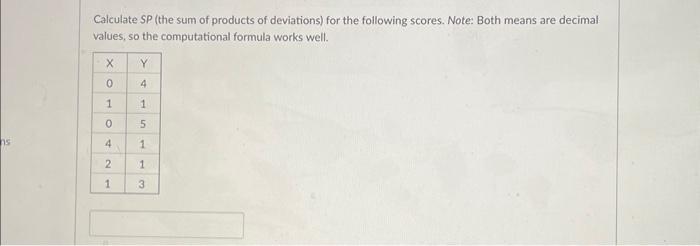 Solved Calculate SP (the sum of products of deviations) for | Chegg.com