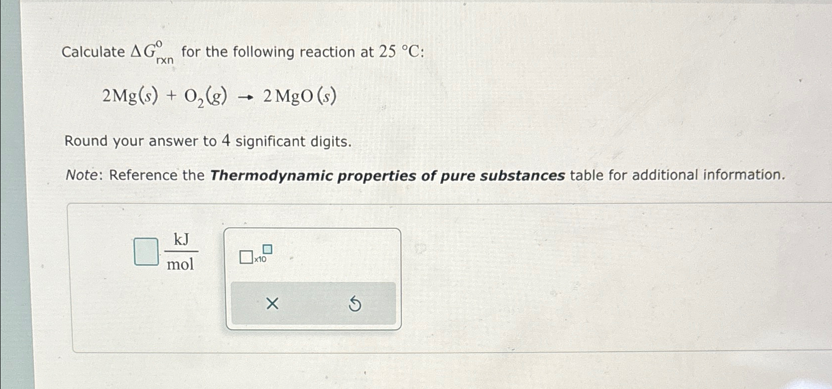 Solved Calculate ΔGrxn0 ﻿for the following reaction at 25°C | Chegg.com
