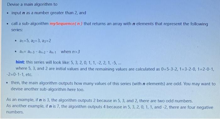 Solved Devise a main algorithm to . input n as a number | Chegg.com