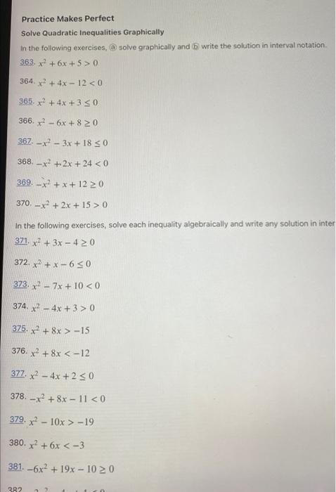 Solved Practice Makes Perfect Solve Quadratic Inequalities | Chegg.com