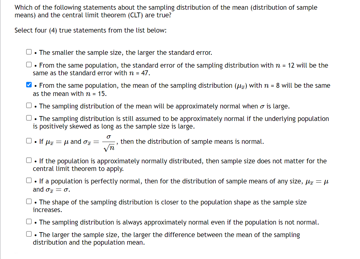Solved Which of the following statements about the sampling | Chegg.com
