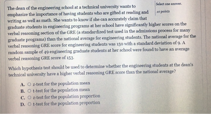 Solved The dean of the engineering school at a technical | Chegg.com