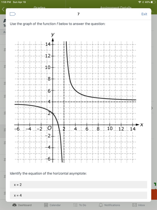 Solved 1:56 PM Sun Apr 19 4 40% 7 Exit Use the graph of the | Chegg.com