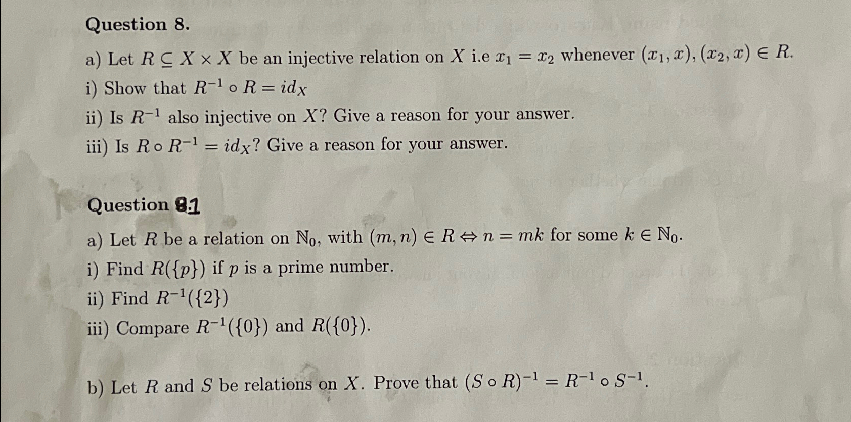Solved Question 8.a) ﻿Let Rsubex×x ﻿be an injective relation | Chegg.com