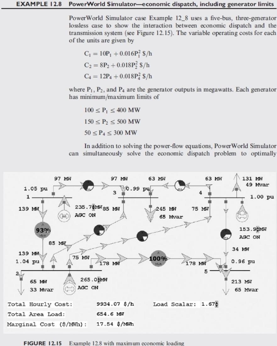 Solved EXAMPLE 1 2.8 PowerWorld Simulator-economic dispatch, | Chegg.com