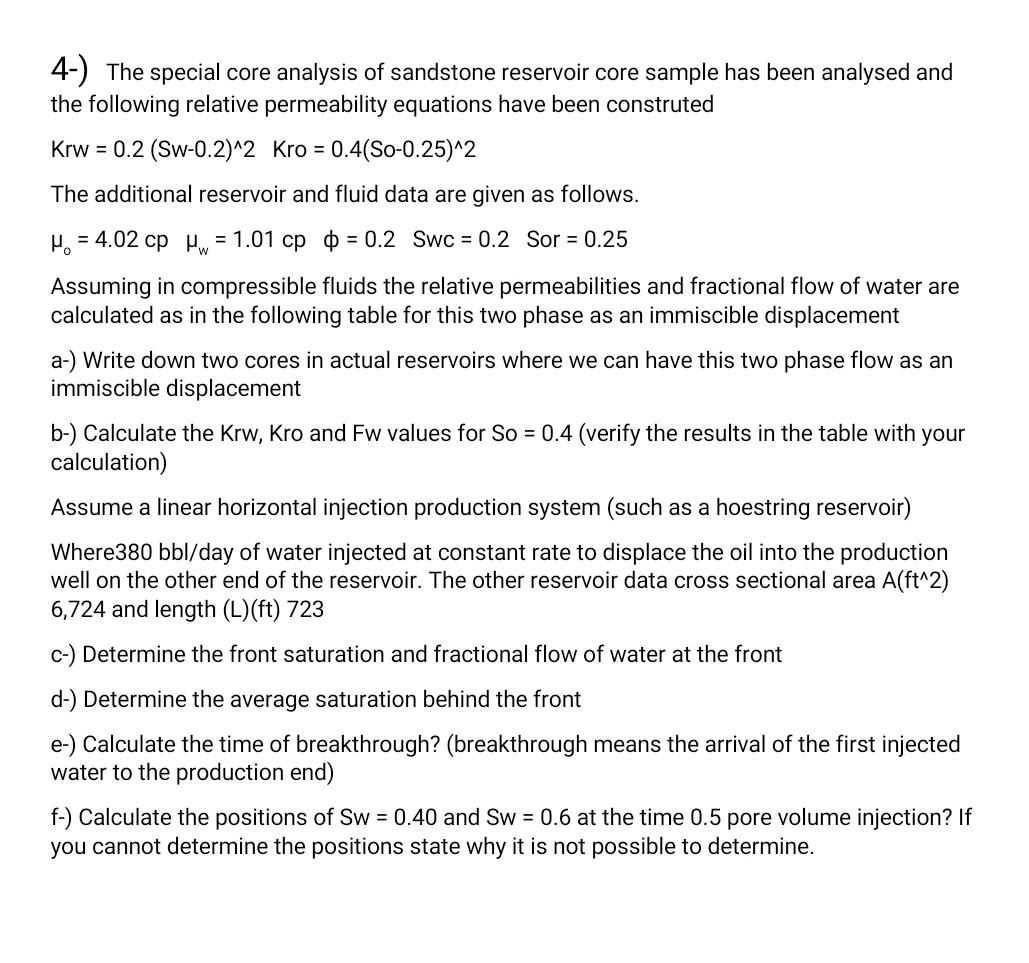 4-) The special core analysis of sandstone reservoir | Chegg.com