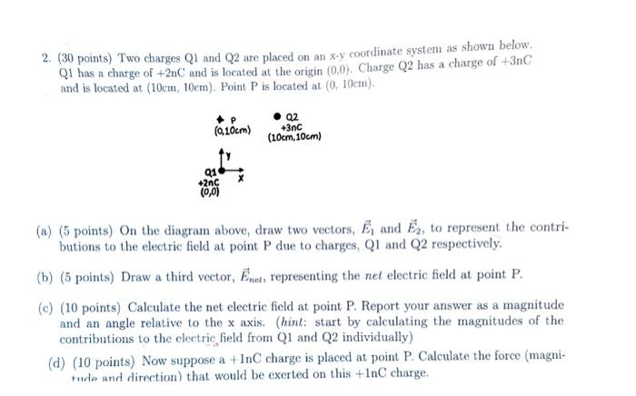 Solved 2. (30 points) Two charges Q1 and Q2 are placed on an | Chegg.com