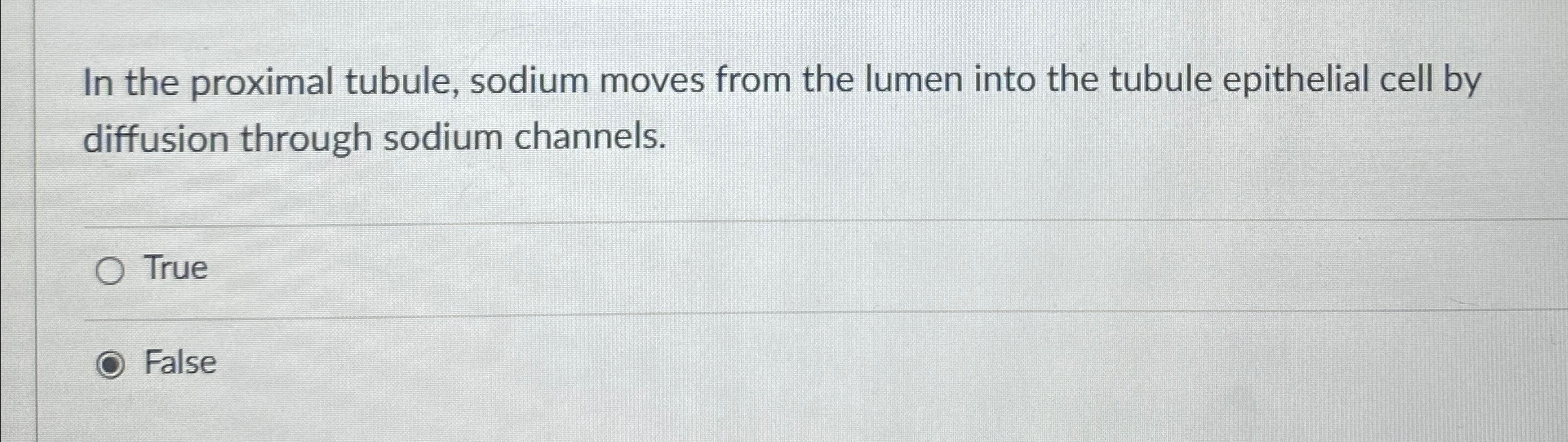 Solved In the proximal tubule, sodium moves from the lumen | Chegg.com
