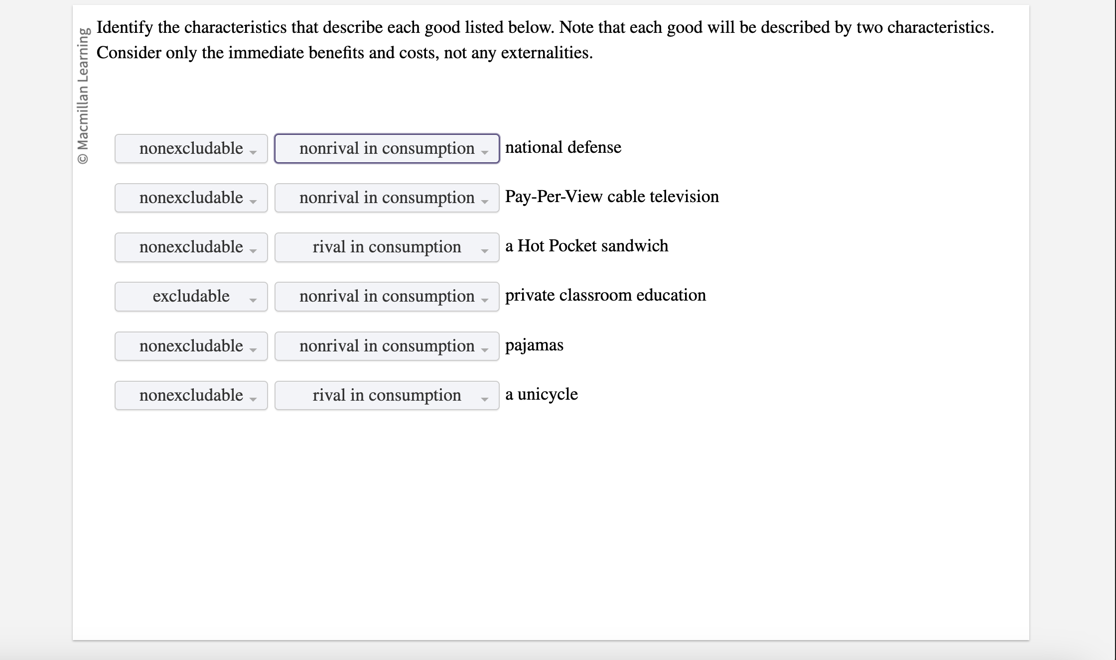 Solved Identify the characteristics that describe each good | Chegg.com