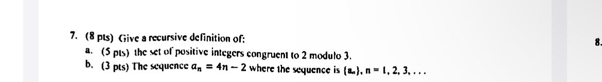( 8 ﻿pts) ﻿Give a recursive definition of:a. (5 ﻿pls) | Chegg.com