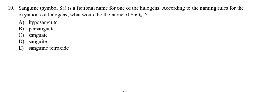 Solved 10. Sanguine (symbol Sa) is a fictional name for one | Chegg.com