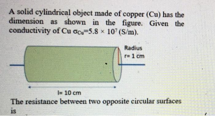 Solved A solid cylindrical object made of copper (Cu) has | Chegg.com