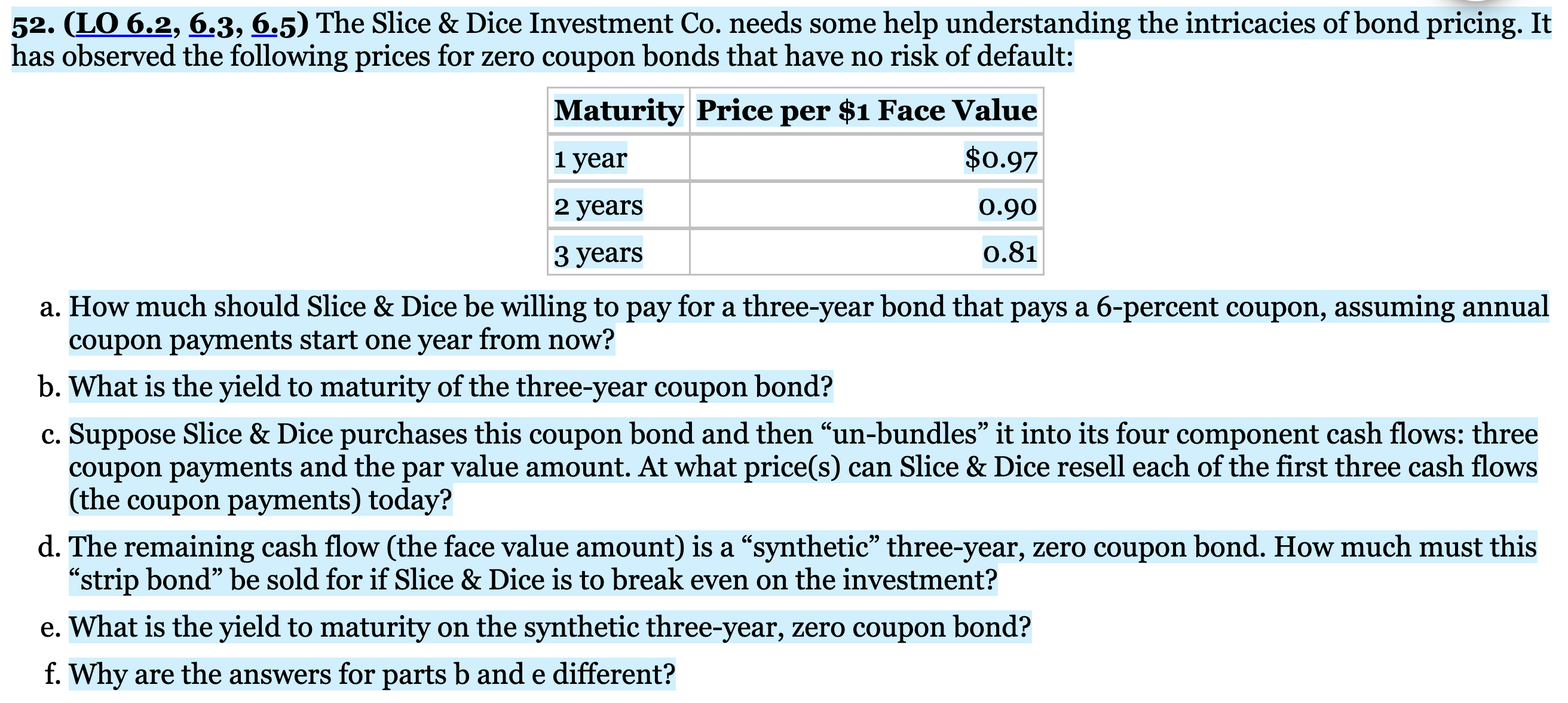 Solved (LO 6.2, 6.3, 6.5) ﻿The Slice & Dice Investment Co. | Chegg.com