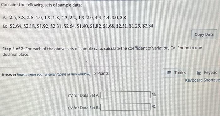 Solved Consider the following sets of sample data: A: | Chegg.com