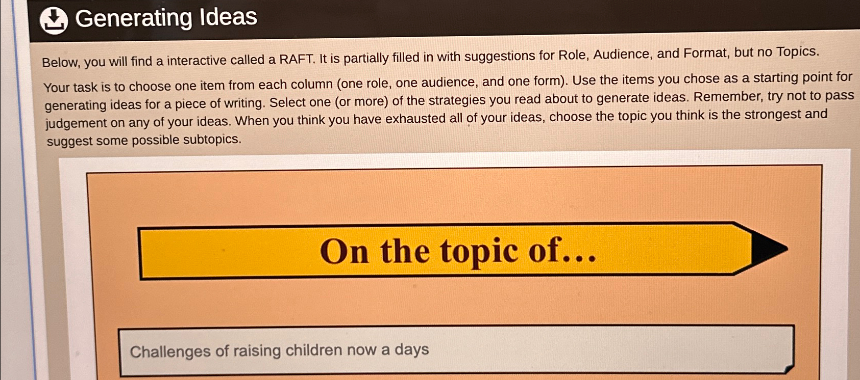 Solved Generating IdeasBelow, you will find a interactive | Chegg.com