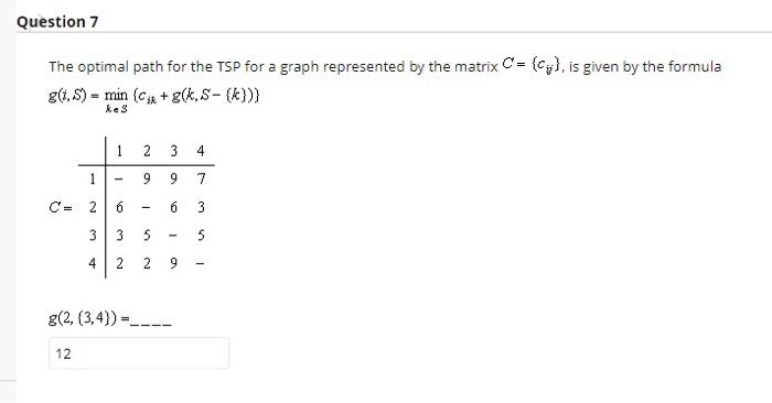Solved Question 6 = The optimal path for the TSP for a graph | Chegg.com