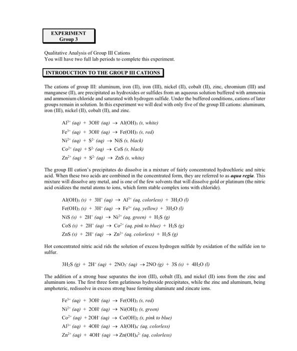 Solved Qualitative Analysis of Group III Cations You will | Chegg.com