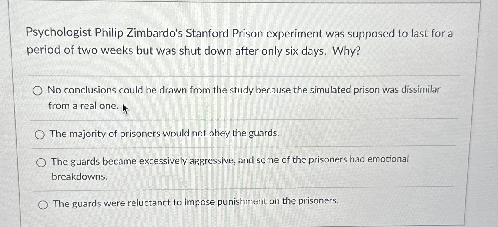 Solved Psychologist Philip Zimbardo's Stanford Prison | Chegg.com