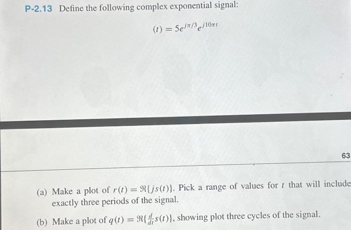 Solved Define the following complex exponential signal: (t) | Chegg.com