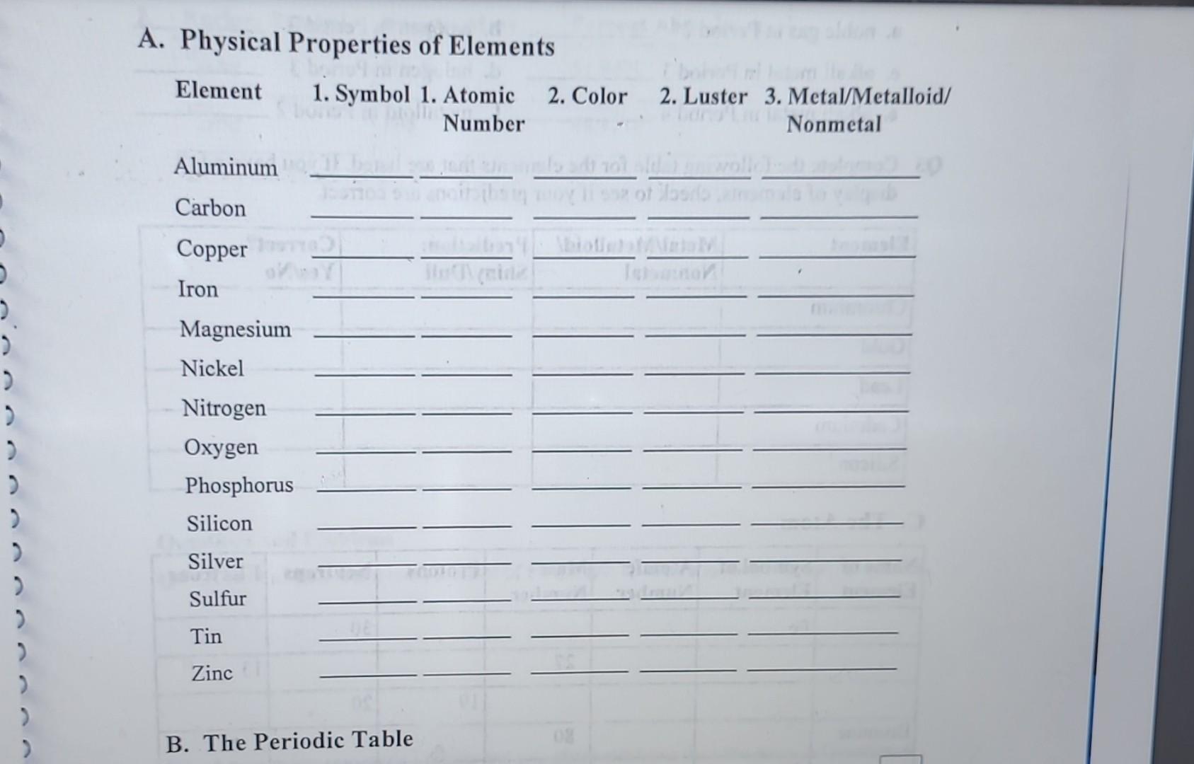 Solved A. Physical Properties of Elements | Chegg.com