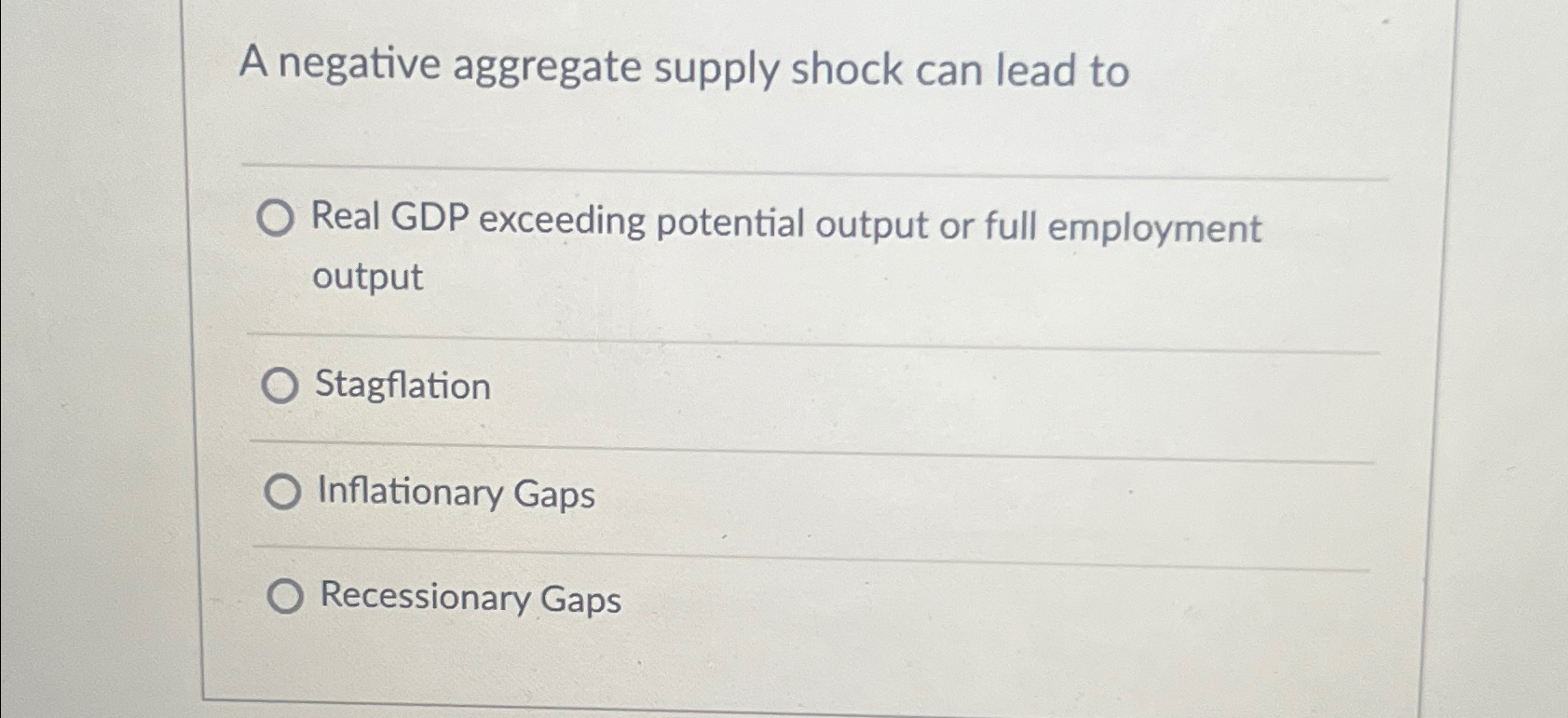Solved A negative aggregate supply shock can lead toReal GDP | Chegg.com