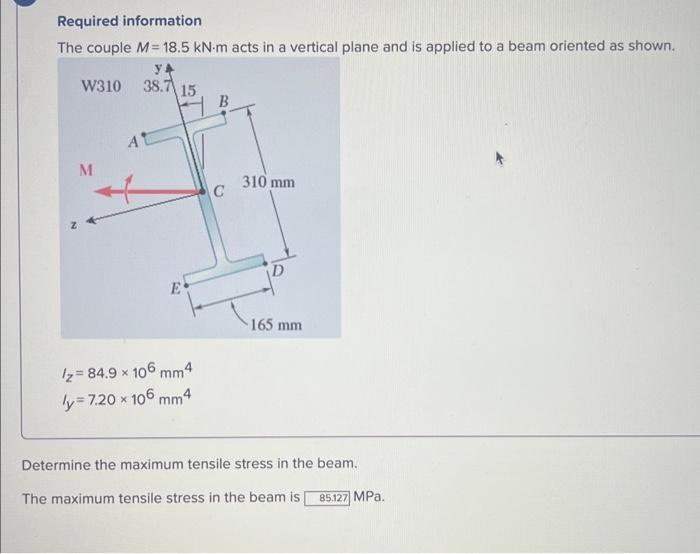 Solved Required information The couple M=18.5kN⋅m acts in a | Chegg.com