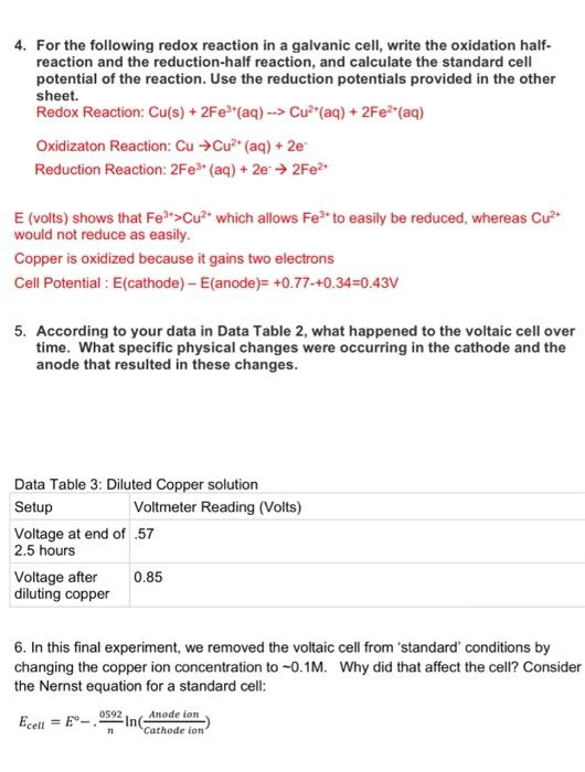 Solved Electrochemical Cells Results Data Table 1: | Chegg.com