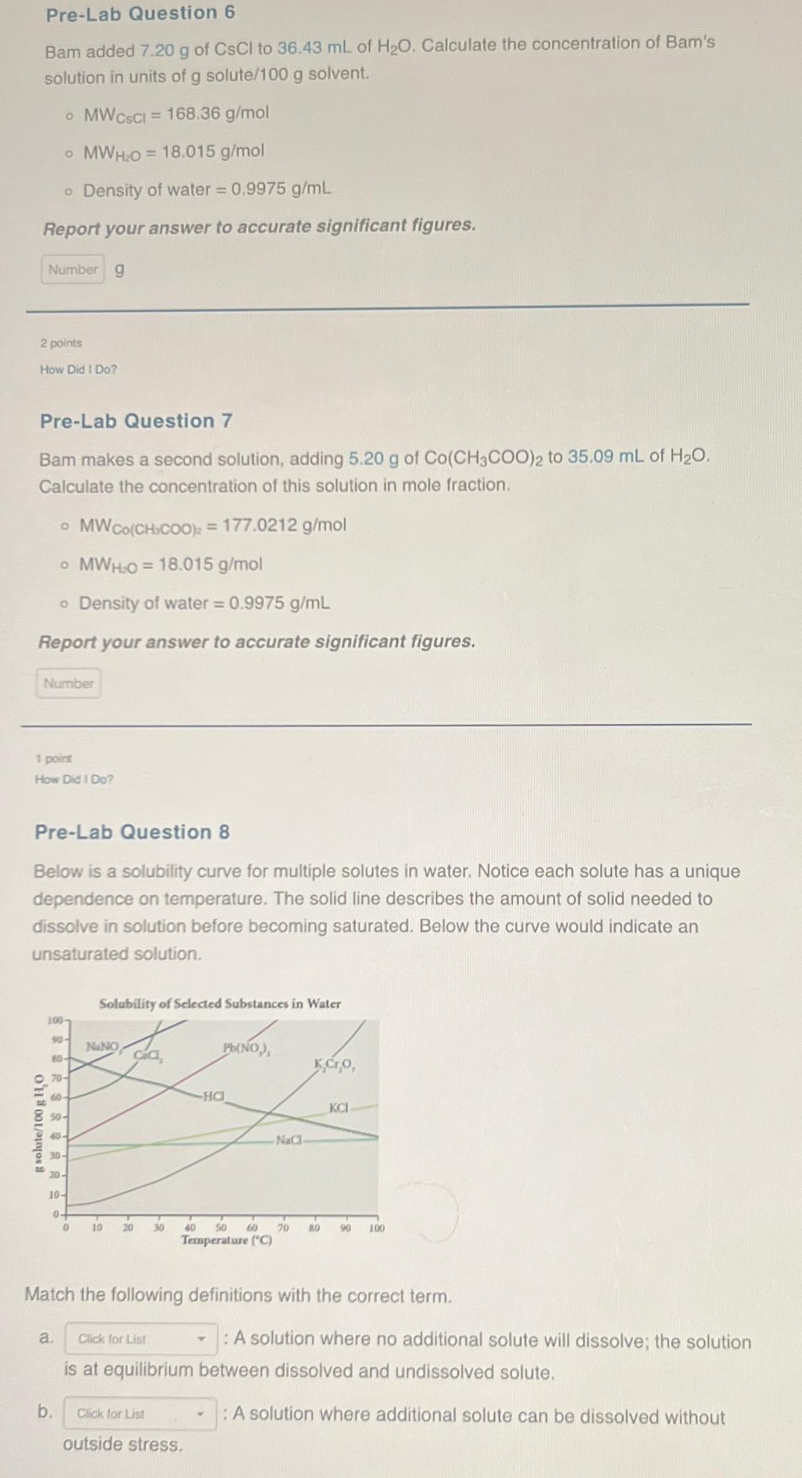 Solved Pre-Lab Question 6Bam added 7.20g ﻿of CsCl ﻿to | Chegg.com