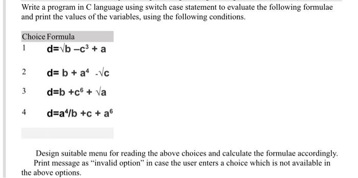 Solved Write A Program In C Language Using Switch Case 9887