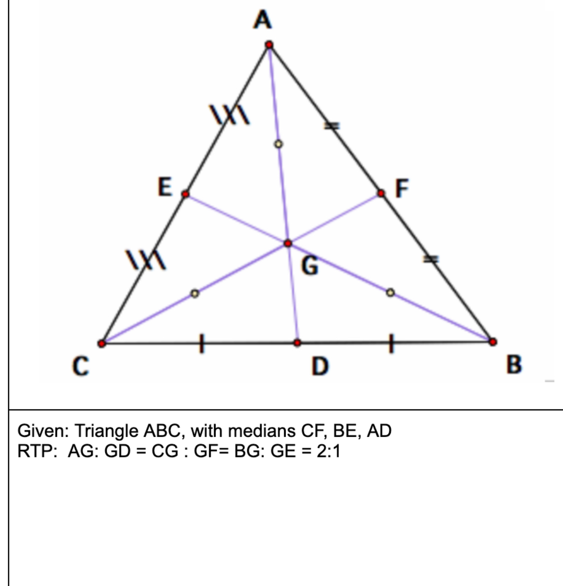 Solved Given: Triangle ABC, with medians CF,BE,ADRTP: | Chegg.com