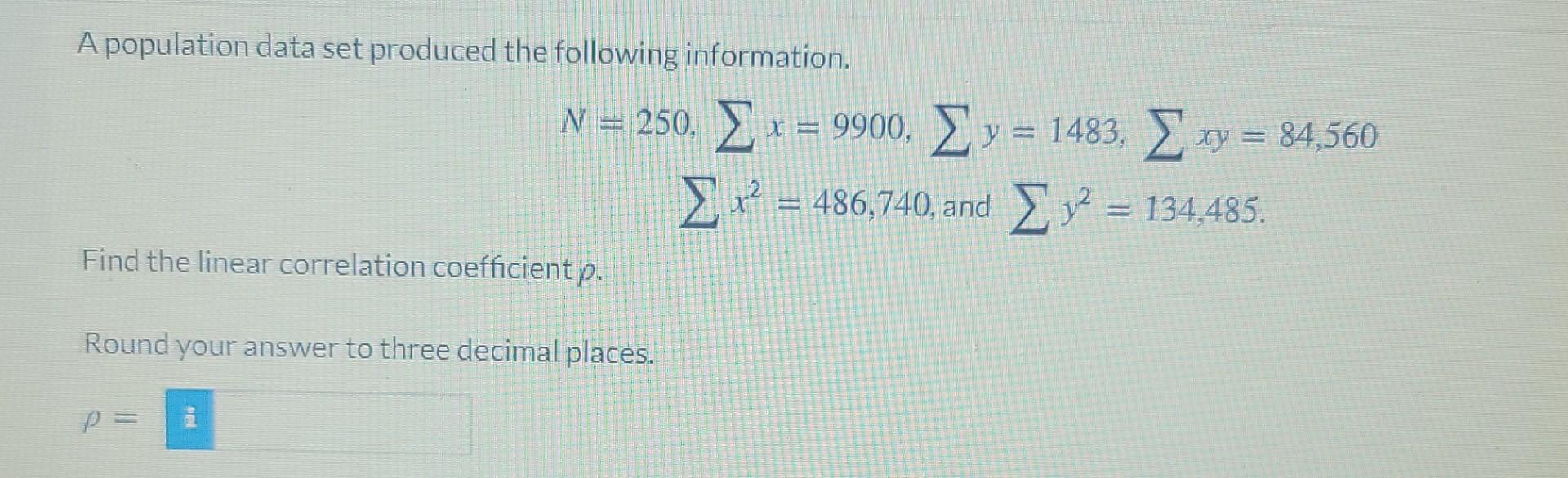 Solved A population data set produced the following | Chegg.com