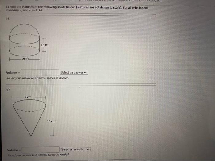 Solved 1) Find the volumes of the following solids below. | Chegg.com