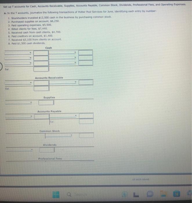Set up T accounts for cash | Chegg.com