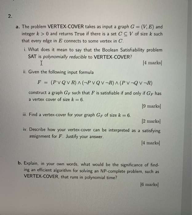 a. The problem VERTEX-COVER takes as input a graph G | Chegg.com