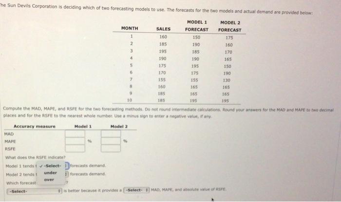 Solved Compute the MAD, MAPE, and RSFE for the two | Chegg.com
