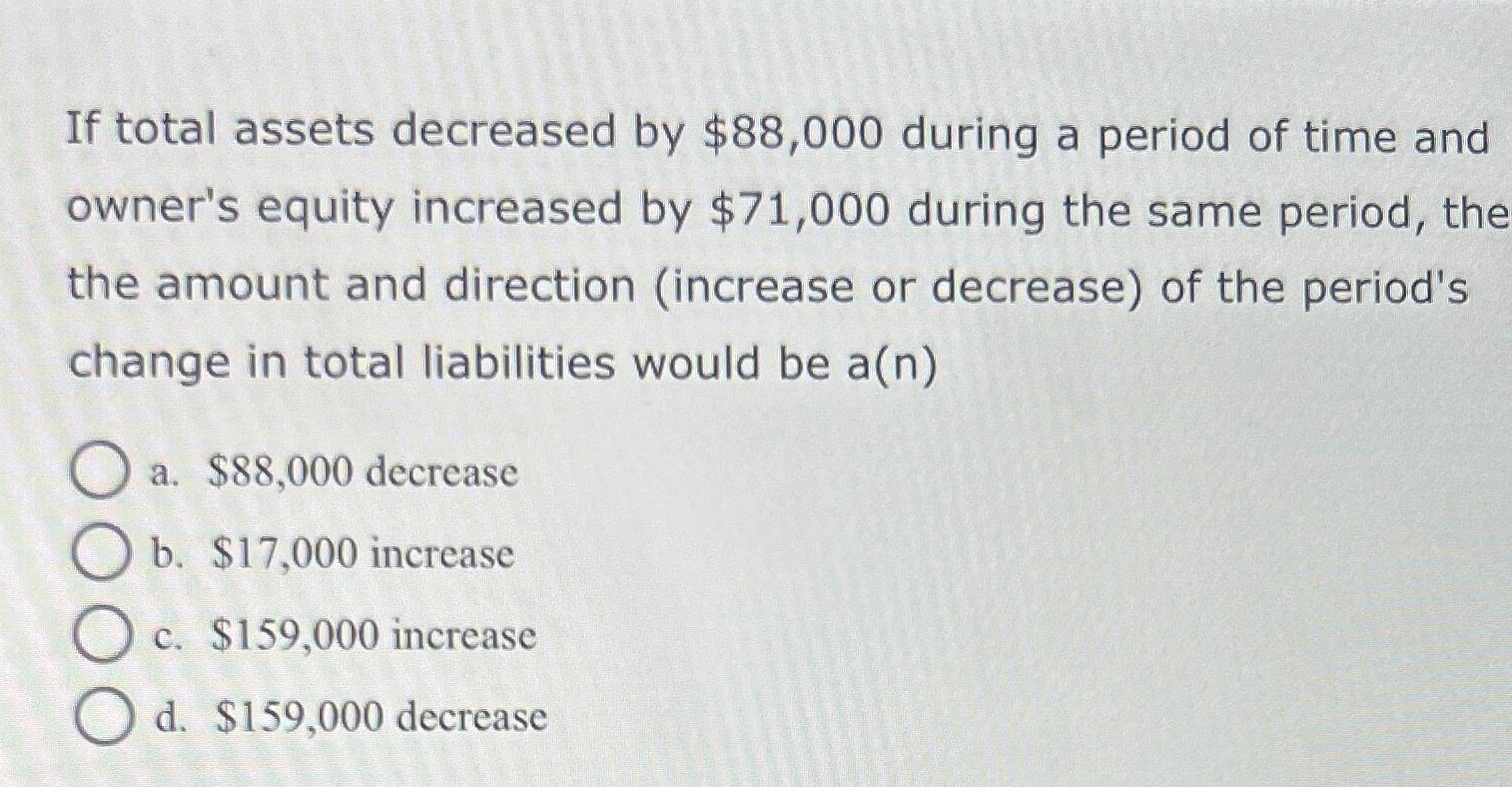 Solved If total assets decreased by $88,000 during a period | Chegg.com