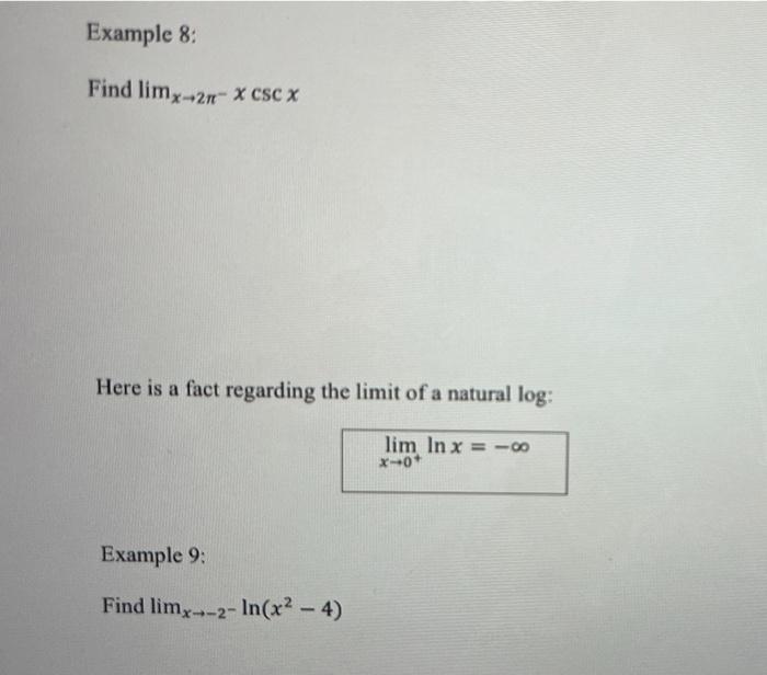 Solved π lim x² cos-= x →0 X = 0 Example 8: Find limx-2nX | Chegg.com