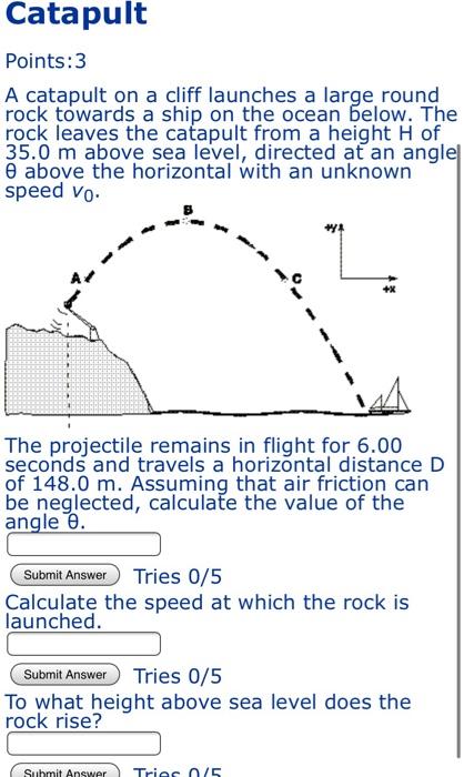 Solved Catapult Points:3 A catapult on a cliff launches a | Chegg.com