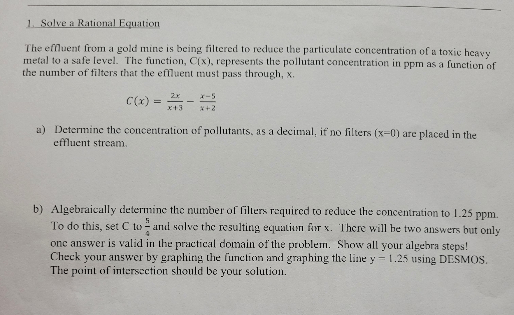 Solved Solve a Rational EquationThe effluent from a gold | Chegg.com